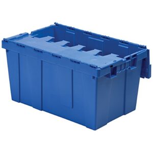 buckhorn ar2717120209000 industrial plastic stackable storage keepbox tote container with hinged attached lid, 27-inch l x 17-inch w x 12-inch h, blue