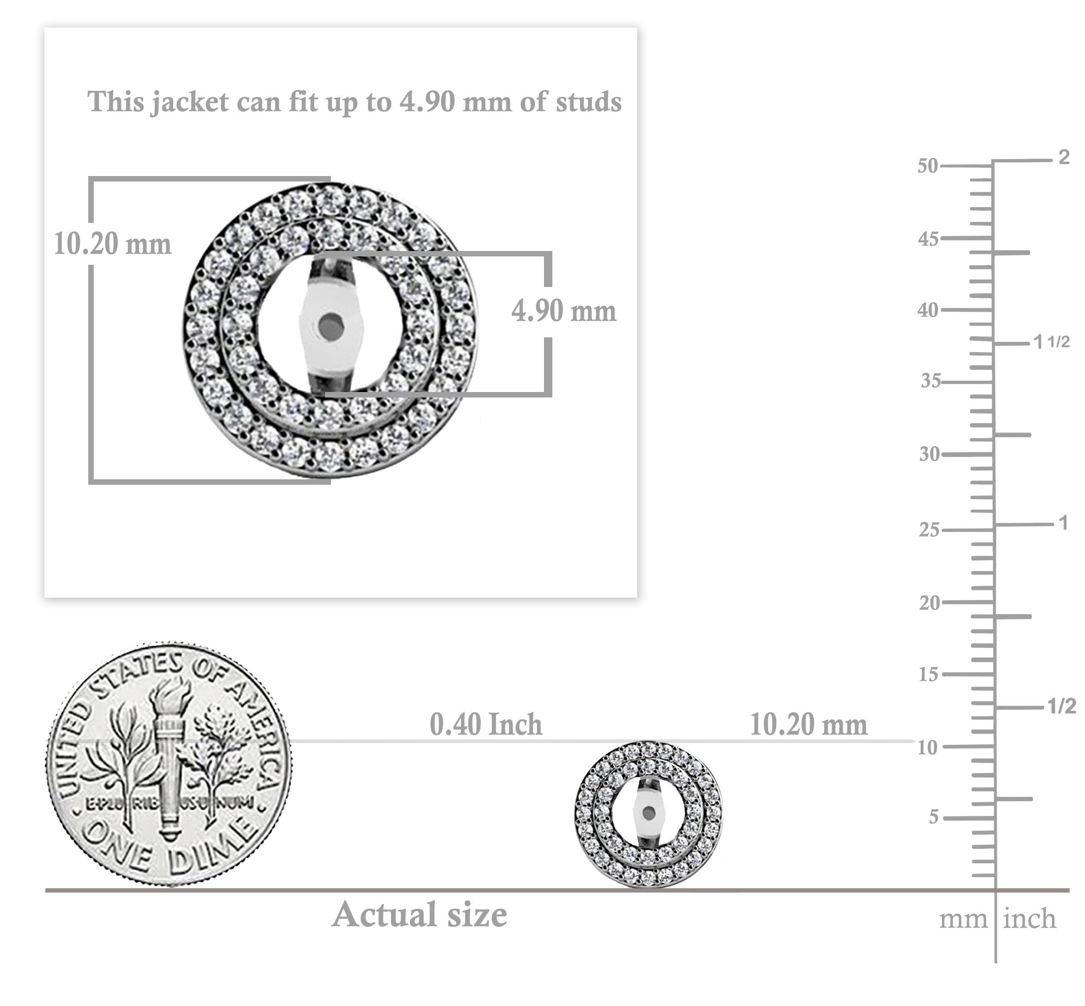 Dazzlingrock Collection - 0.50 Carat (ctw) Round White Diamond Round Shape Double Row Removable Jackets for Stud Earrings 1/2 CT, 14K White Gold