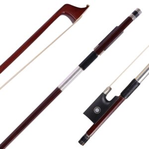 adm 4/4 full size student violin bow, well balanced handmade brazilwood bow with horsehair, ebony frog with pearl eye and pearl slide, brown