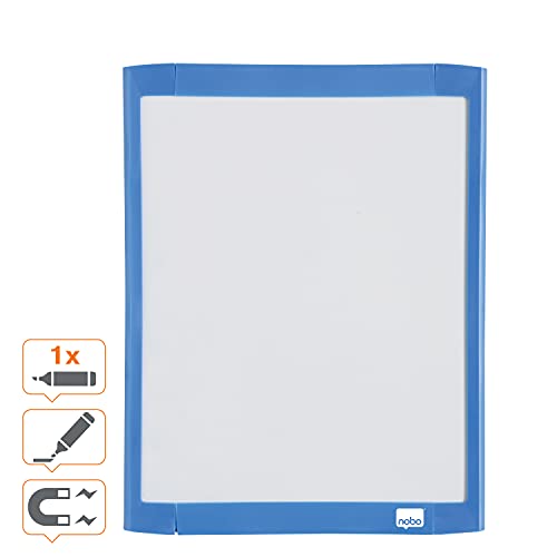 Nobo 1903816 Mini Magnetic Whiteboard with Coloured Frame, Dry Wipe, Wall Mountable, Includes Whiteboard Pen, Magnets, Eraser & Foam Adhesive Mounting Pads,Light Blue,216 x 280 mm