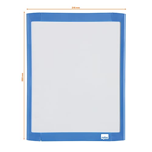 Nobo 1903816 Mini Magnetic Whiteboard with Coloured Frame, Dry Wipe, Wall Mountable, Includes Whiteboard Pen, Magnets, Eraser & Foam Adhesive Mounting Pads,Light Blue,216 x 280 mm