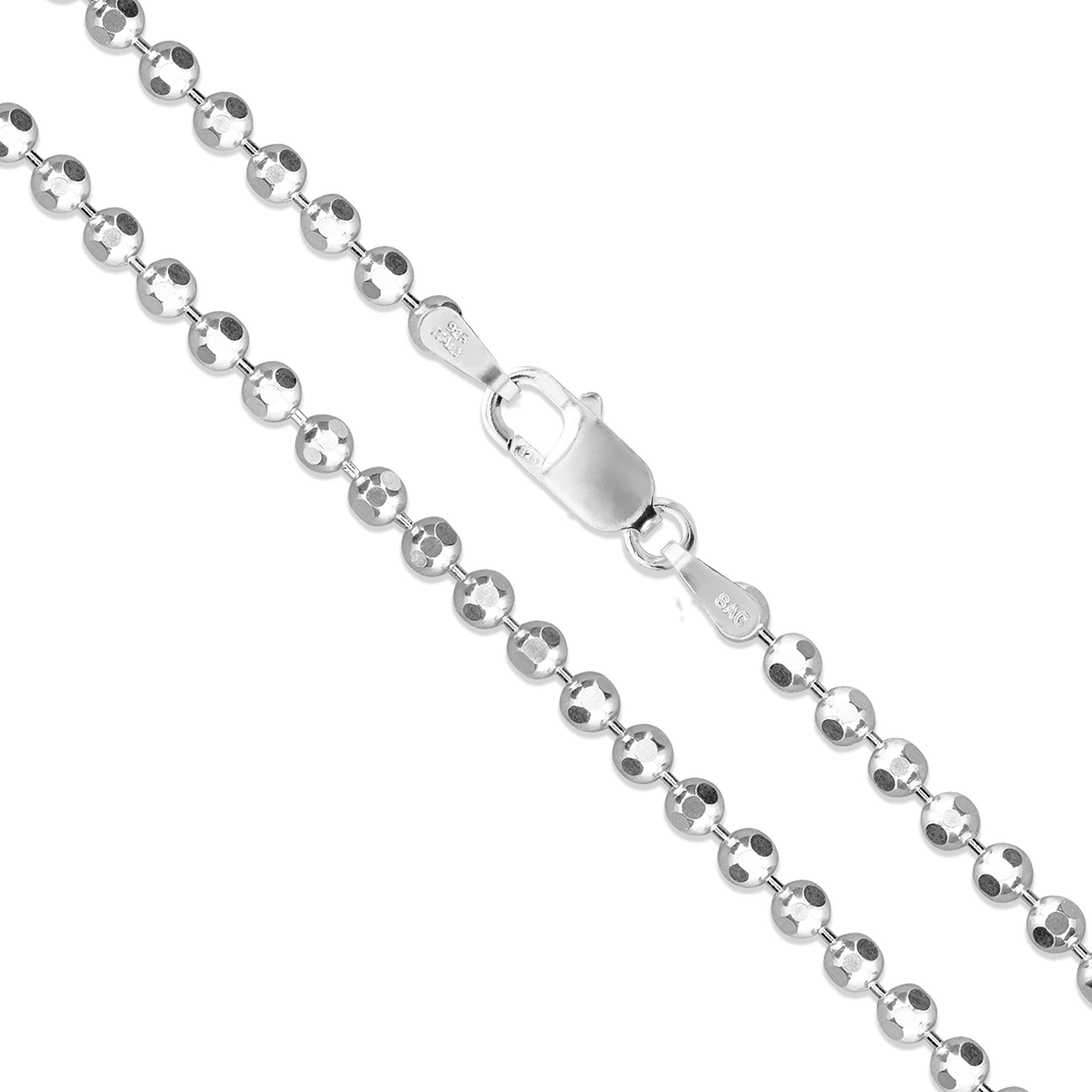 Sterling Silver Diamond-Cut Ball Bead Chain 2.3mm 925 Italy Dog Tag Necklace 24"