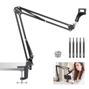 neewer microphone arm stand, suspension boom scissor mic arm stand with 3/8” to 5/8” screw and cable ties compatible with blue yeti, snowball, yeti x, quadcast and other mics, max load 1.5kg