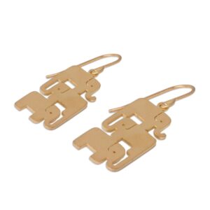 NOVICA Artisan Handmade Gold Vermeil Dangle Earrings Plated .925 Sterling Silver Thailand Animal Themed 'Elephant Stack'