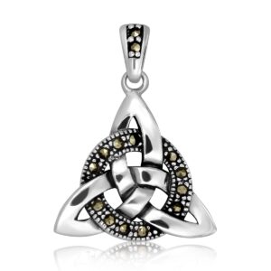 withlovesilver 925 sterling silver celtic trinity natural marcasite ring pendant