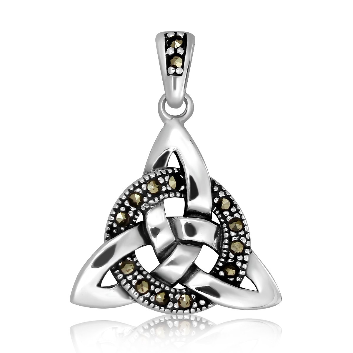 WithLoveSilver 925 Sterling Silver Celtic Trinity Natural Marcasite Ring Pendant