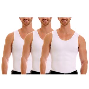 insta slim - made in usa - 3 pack - compression muscle tank top body shaper for men. tummy control slimming shapewear undershirt for gynecomastia, beer belly & back support (white, lg)