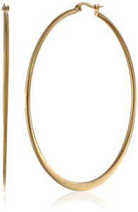 amazon essentials yellow gold plated stainless steel flattened hoop earrings (60mm) (previously amazon collection)