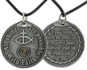 mustard seed coin necklace faith - real leather cord