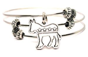 chubbychicocharms new democrat donkey expandable wire triple style bangle bracelet, 2.5"