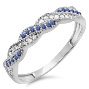 dazzlingrock collection 14k round white diamond & blue sapphire women anniversary wedding band swirl ring, white gold, size 6.5