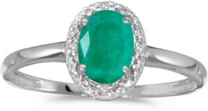 billythetree jewelry 14k white gold oval emerald and diamond ring (size 5.5)