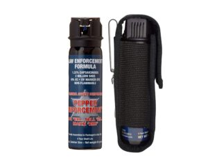 pepper enforcement 4 oz. fogger pepper spray with metal belt clip holster for self defense - maximum strength 10% oc fog formula, flip top safety tactical design, personal protection devices