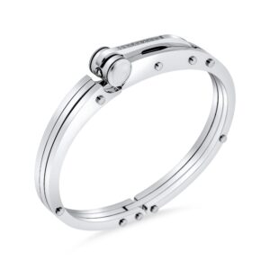 Bling Jewelry Biker Handcuff For Mens For Women Bracelet Bangle Cubic Zirconia Accent Silver Tone Stainless Steel