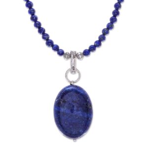 novica artisan handcrafted lapis lazuli pendant necklace | handmade crystal pendant necklace | adjustable .925 sterling silver necklace | artisan necklace pendant | blue lady themed necklace thailand