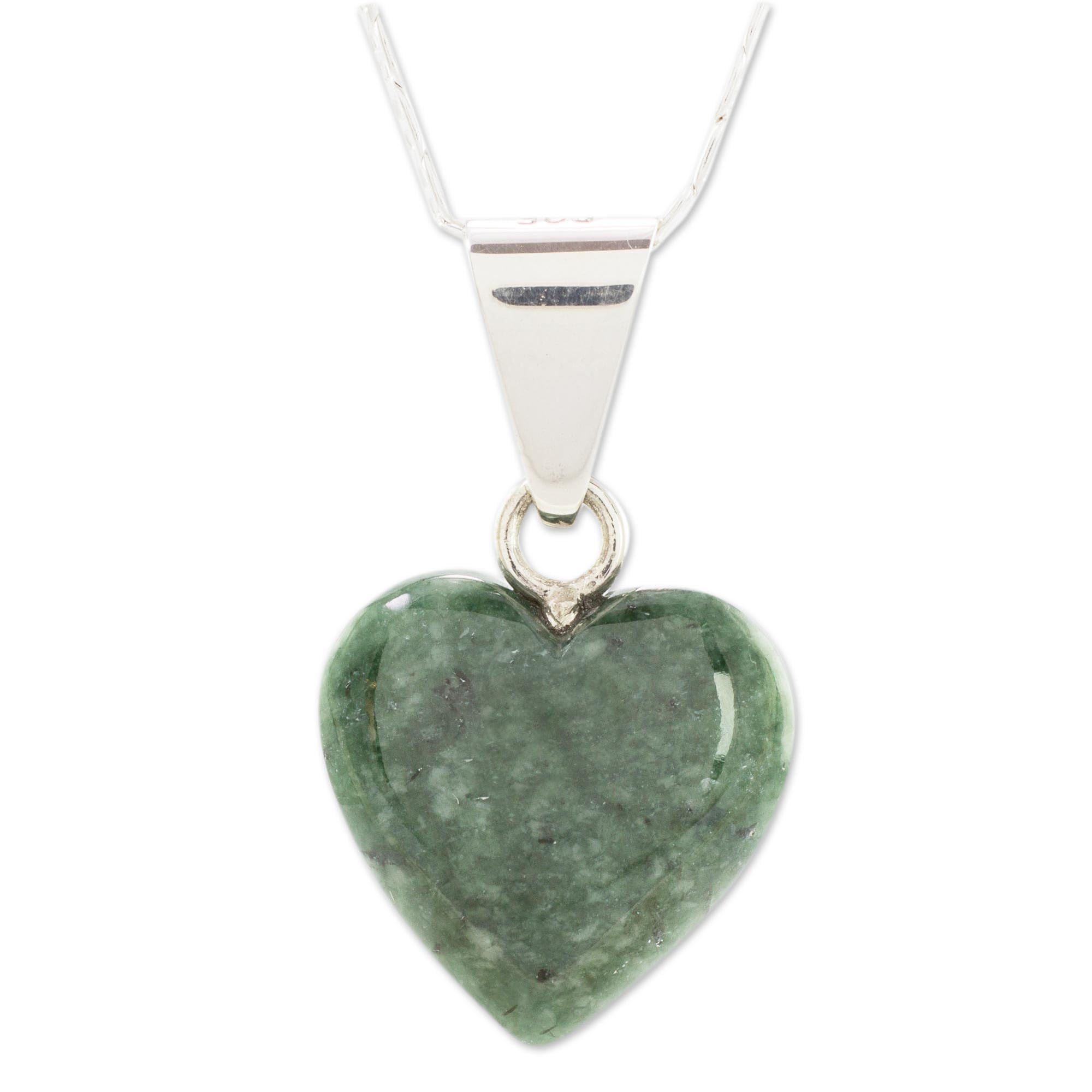 NOVICA Artisan Handmade Jade Heart Necklace Artisan Crafted Shaped Pendant .925 Sterling Silver Green Guatemala 'Love Immemorial'