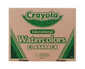 crayola watercolors classpack, bulk paint set for kids, 24 trays & 12 refills, school supplies