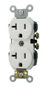 leviton cr20-w 20-amp, 125-volt, narrow body duplex receptacle, straight blade, commercial grade, self grounding, 10-pack, white, 10 piece