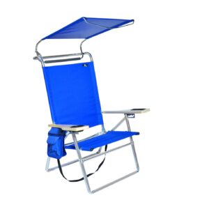 deluxe 4 reclining positions lightweight high aluminum beach chair with canopy shade for adults, drink holder, storage pouch