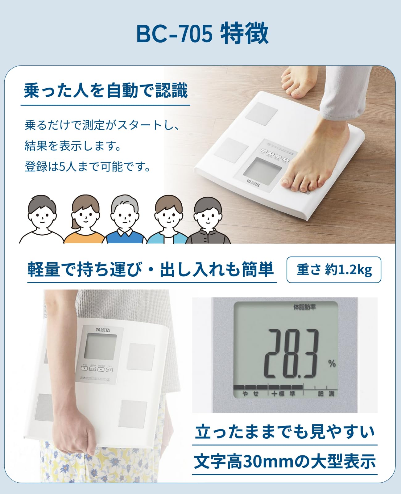 Tanita Body Composition Monitor, Made in Japan, BC-705N WH, Auto-recognition Feature for Easy Measurements