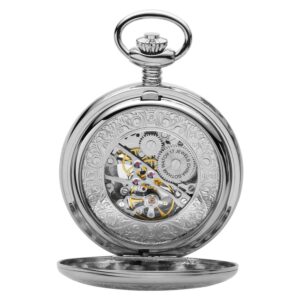 Gotham Men's Silver-Tone 17 Jewel Mechanical Exhibition Pocket Watch # GWC14040SB