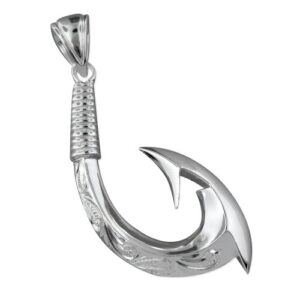 sterling silver hand engraved hawaiian fish hook pendant