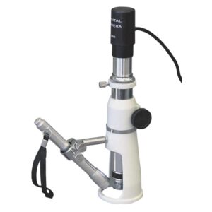 amscope h100-e2 digital handheld stand measuring microscope, 100x magnification, 17mm field of view, includes pen light, 2mp camera, and software