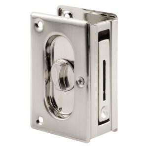 prime-line n 7367 pocket door privacy lock with pull - replace old or damaged pocket door locks quickly and easily – satin nickel, 3-3/4” (single pack)