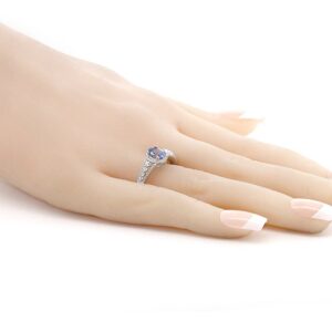 1.00 Ct Natural Oval Tanzanite and White Topaz 925 Sterling Silver Women's Ring, ring size 7