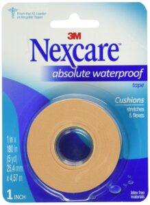 nexcare absolute waterproof first aid tape, from the #1 leader in u.s. hospital tapes, stays on during sports, seals out water, dirt and germs, 1-inch x 5-yard roll