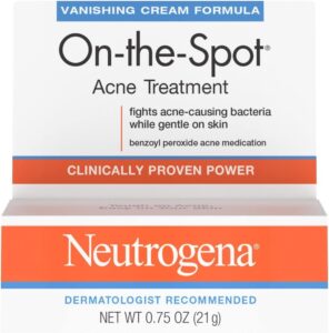 neutrogena on-the-spot acne spot treatment with 2.5% benzoyl peroxide acne treatment medicine to treat face acne, gentle benzoyl peroxide pimple gel for acne prone skin,.75 oz (pack of 2)