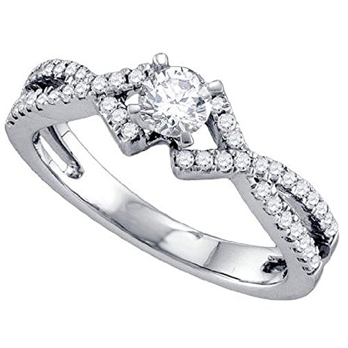 Dazzlingrock Collection 14kt White Gold Women's Round Diamond Solitaire Engagement Ring 1/3 ctw