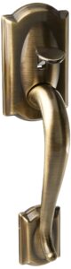 schlage fe285cam609geo antique brass camelot lower handleset featuring the georgian knob for use with schlage electronic deadbol