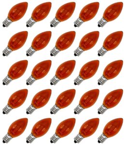 creative hobbies® transparent orange c7 light bulbs - 7 watt, steady burning, candelabra base - ideal for halloween pumpkin lights & christmas | box of 25