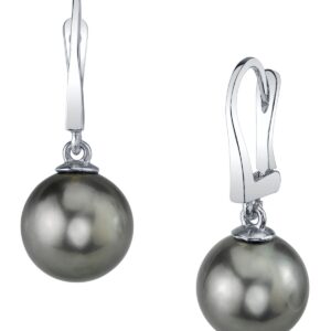 THE PEARL SOURCE 14K Gold 8-9mm Round Black Tahitian South Sea Cultured Pearl Classic Elegance Earrings for Women