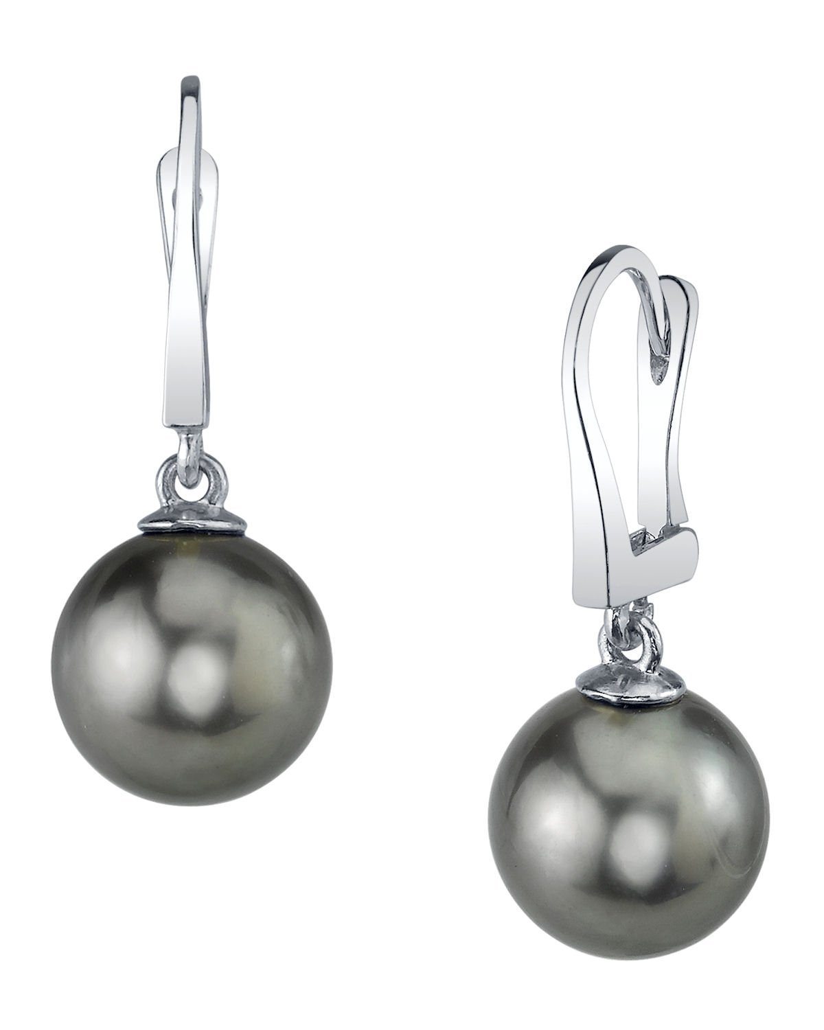 THE PEARL SOURCE 14K Gold 8-9mm Round Black Tahitian South Sea Cultured Pearl Classic Elegance Earrings for Women