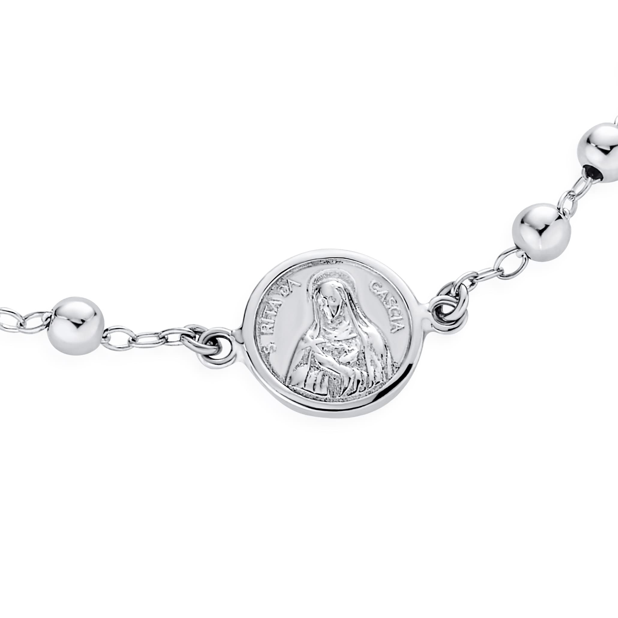 Personalize Catholic Christian Religious Prayer Beds with Cross Charm Holy Mother Virgin Mary Medal Rosary Bracelet For Women Teen .925 Sterling Silver 7-8 Inch Adjustable Customizable