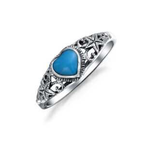 nautical starfish stabilized turquoise heart band ring for women for teen oxidized sterling silver december birthstone