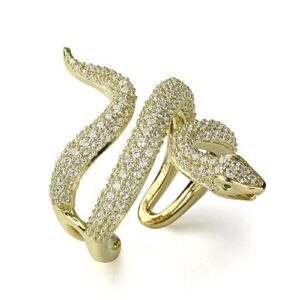 DoubleAccent 14K Yellow Gold Plated Sterling Silver Fashion Ring Snake Design, 34mm Height with CZ (Size 6 to 8)