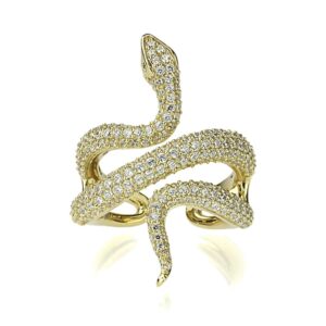 doubleaccent 14k yellow gold plated sterling silver fashion ring snake design, 34mm height with cz (size 6 to 8)