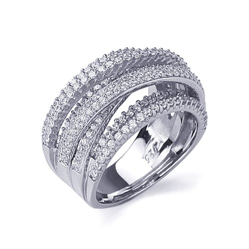 Rhodium Plated Sterling Silver Top Quality Fashion Ring Intertwined Design, 13.5mm Height with CZ (Size 5 to 9)