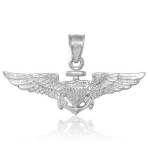 solid 925 sterling silver aviator wings pendant