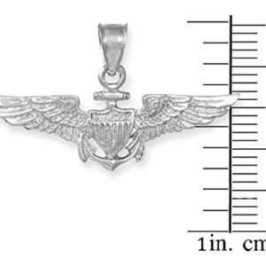 Solid 925 Sterling Silver Aviator Wings Pendant