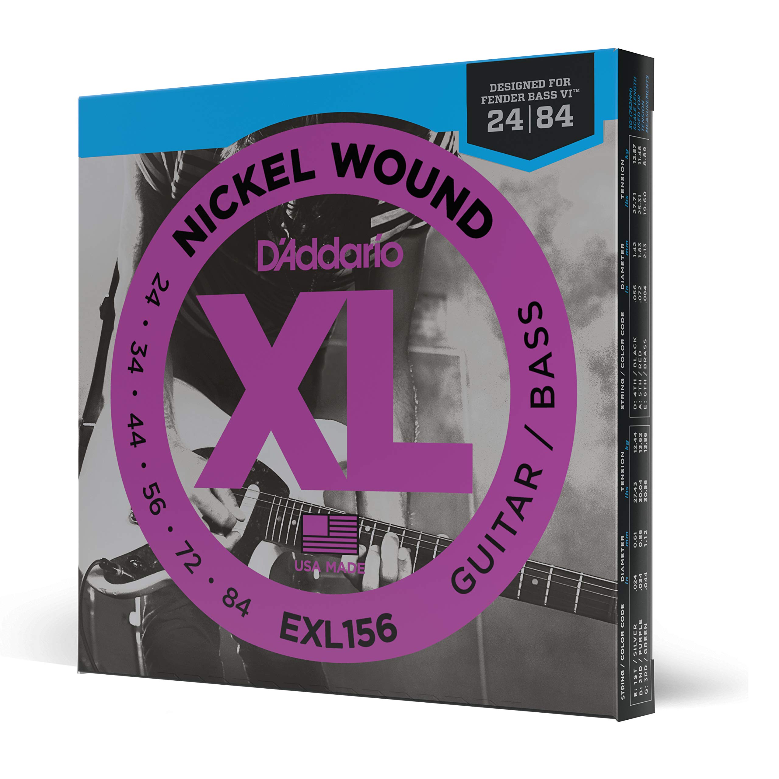 D'Addario Guitar Strings - XL Nickel Electric Guitar Strings - EXL156 - Perfect Intonation, Consistent Feel, Reliable Durability - For 6 String Guitars - 24-84 Fender Bass VI