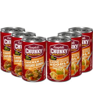 campbell's chunky soup, classic chicken noodle soup and chicken and sausage gumbo variety, 18.8 and 18.6 oz cans (case of 6)