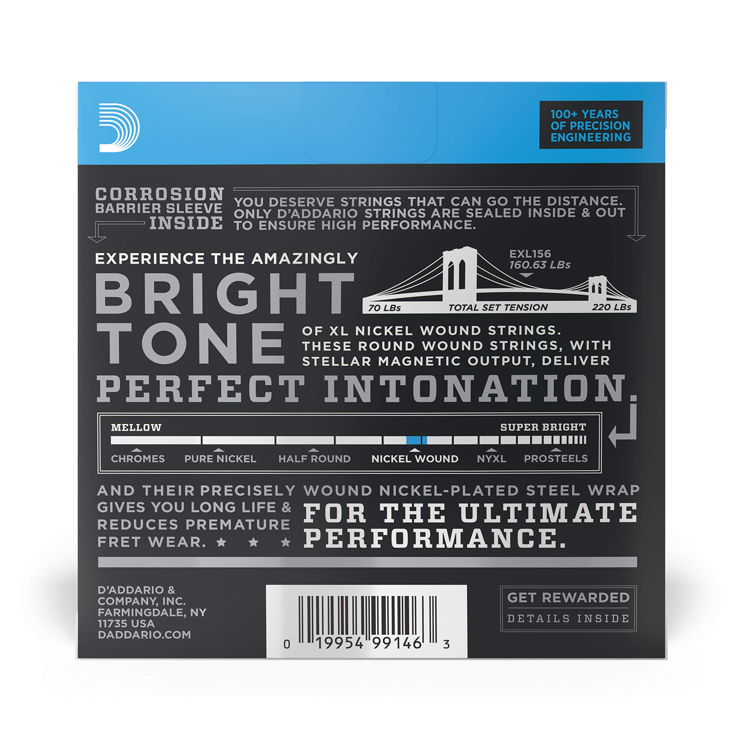 D'Addario Guitar Strings - XL Nickel Electric Guitar Strings - EXL156 - Perfect Intonation, Consistent Feel, Reliable Durability - For 6 String Guitars - 24-84 Fender Bass VI