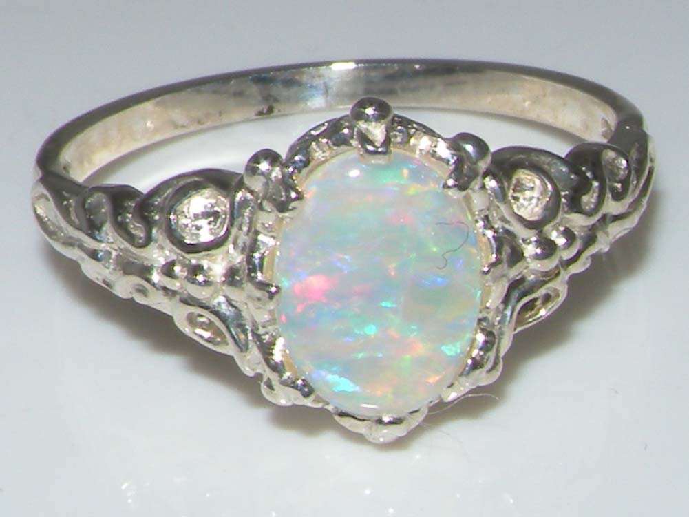 LetsBuyGold 925 Sterling Silver Real Genuine Opal Womens Vintage style solitaire Ring - Size 7