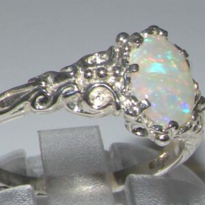 LetsBuyGold 925 Sterling Silver Real Genuine Opal Womens Vintage style solitaire Ring - Size 7