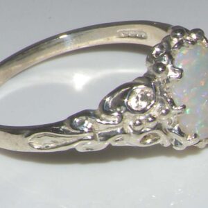 LetsBuyGold 925 Sterling Silver Real Genuine Opal Womens Vintage style solitaire Ring - Size 7