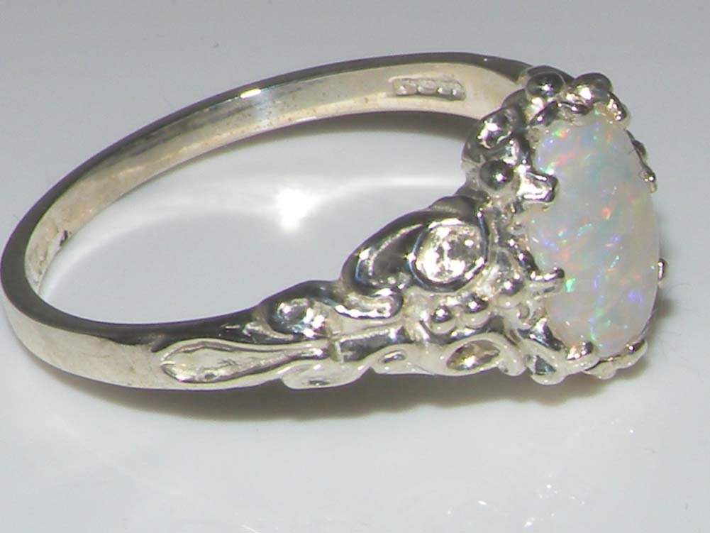 LetsBuyGold 925 Sterling Silver Real Genuine Opal Womens Vintage style solitaire Ring - Size 7